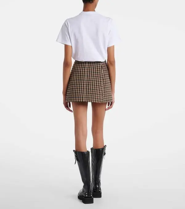GANNI Checked Wool Wrap Skirt - Brown