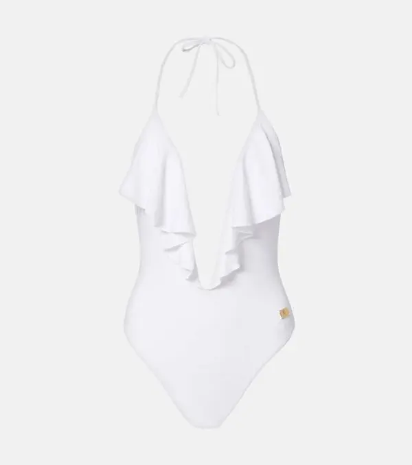 Balmain Frilled One-piece Swimsuit - White