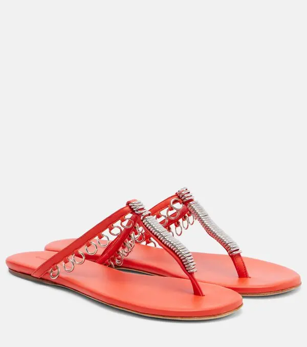 Christopher Esber Pierced Embellished Leather Thong Sandals - Orange
