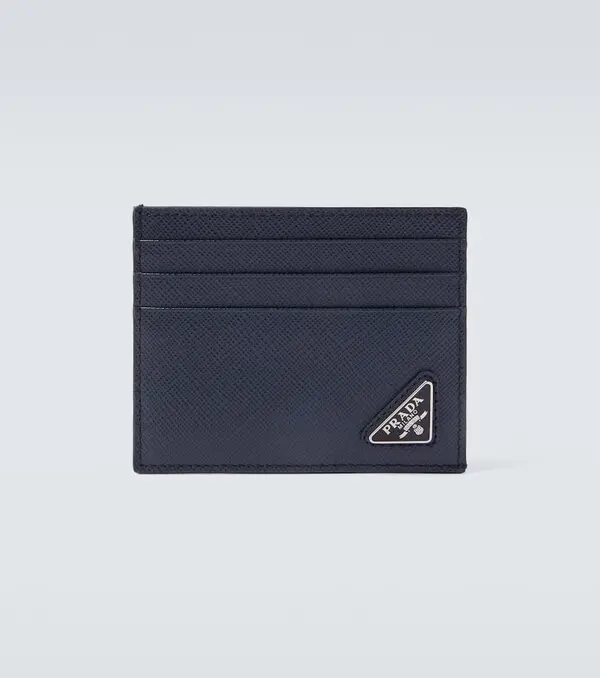 Prada Logo Saffiano Leather Card Holder - Black