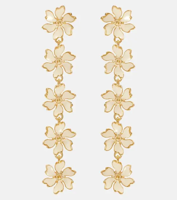Oscar De La Renta Floral Enamel Drop Earrings - Gold