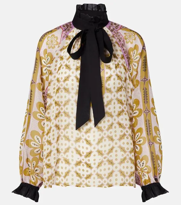 La DoubleJ Cerere Printed Tie-neck Blouse