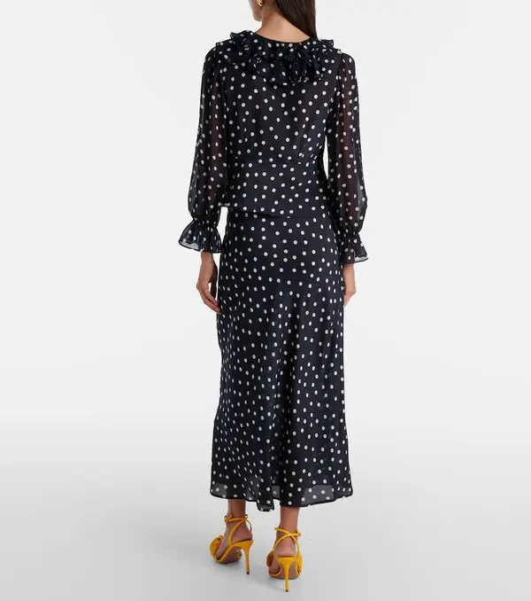 Rixo Lasca Polka-dot Silk Top