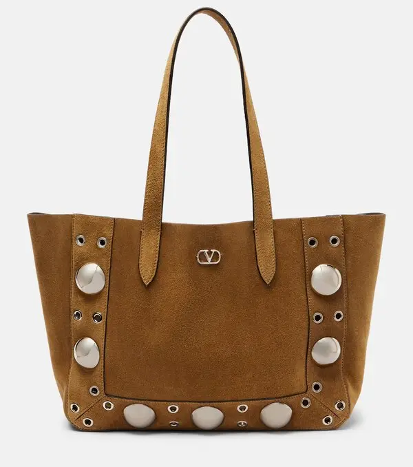 Valentino Garavani Medium Suede Tote Bag - Beige