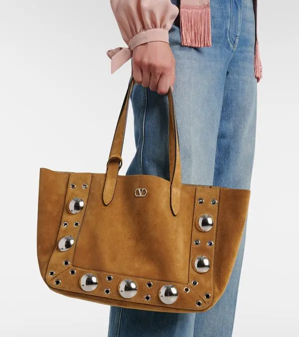 Valentino Garavani Medium Suede Tote Bag - Beige