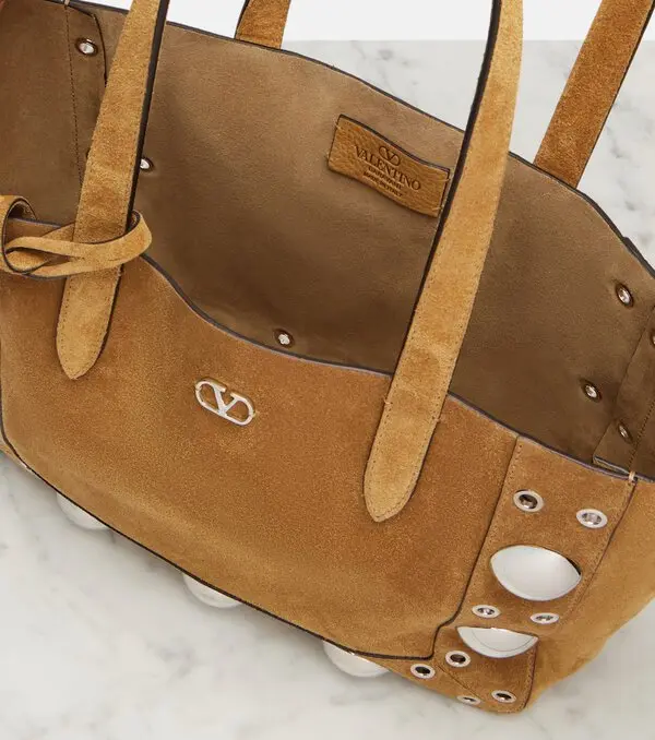 Valentino Garavani Medium Suede Tote Bag - Beige