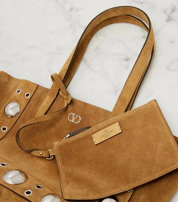 Valentino Garavani Medium Suede Tote Bag - Beige