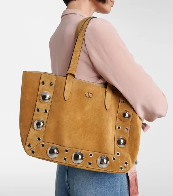 Valentino Garavani Medium Suede Tote Bag - Beige