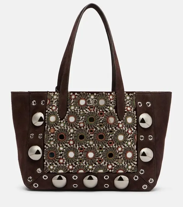 Valentino Garavani Suede Tote Bag With Studs - Brown