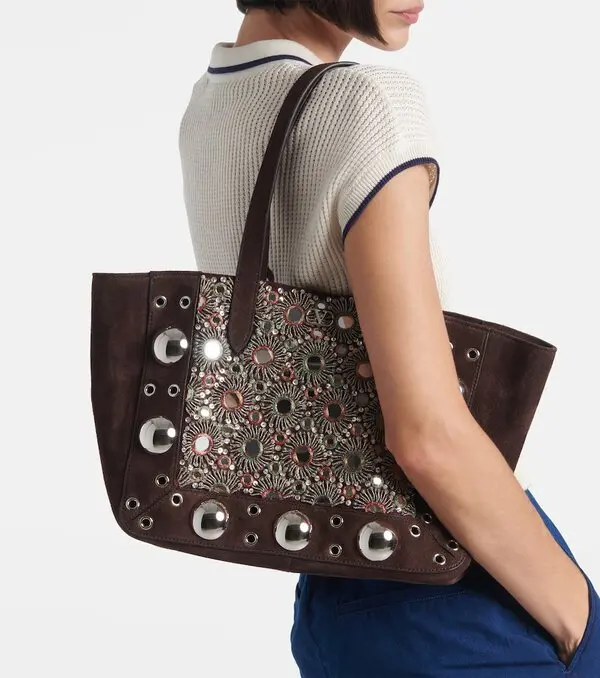 Valentino Garavani Nellcôte Medium Suede Tote Bag - Brown