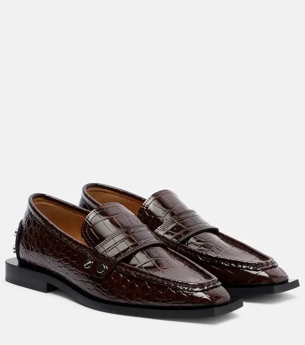GANNI Studs Croc-effect Loafers - Brown
