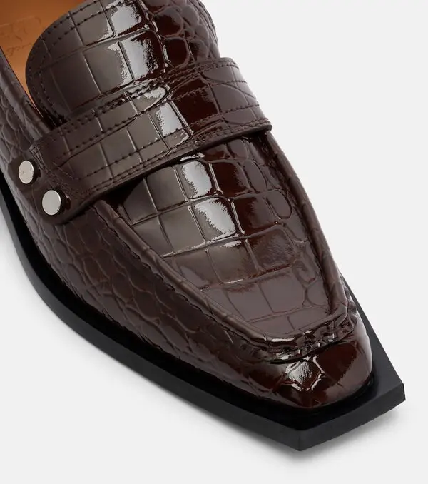 GANNI Studs Croc-effect Loafers - Brown