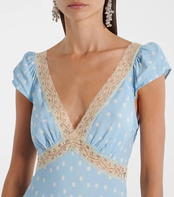 Rixo Iggy Lace-trimmed Polka-dot Midi Dress - Blue