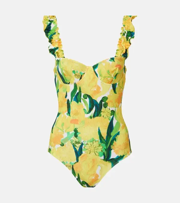 La DoubleJ Floral Ruffled Swimsuit - Yellow