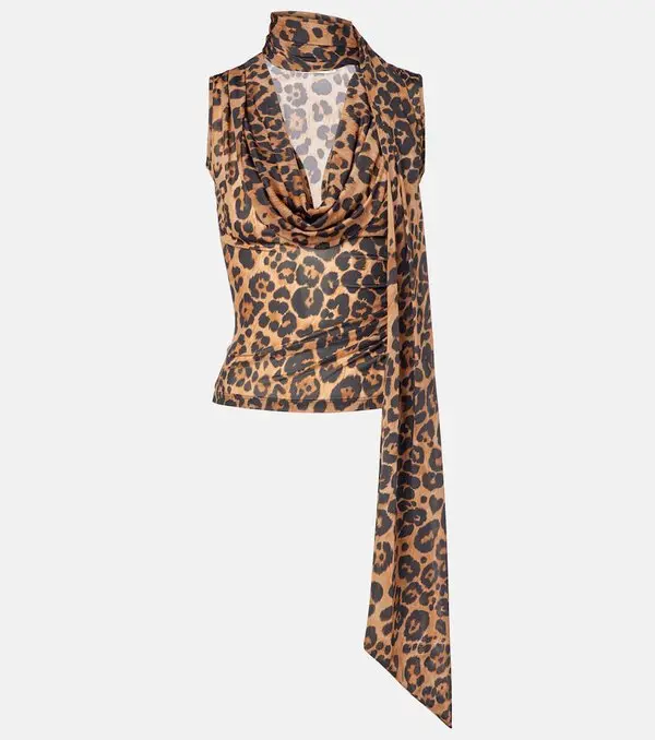 Blumarine Leopard-printed Jersey Top - Brown