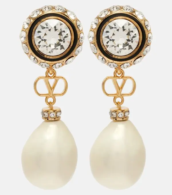 Valentino Garavani Vlogo Embellished Drop Earrings - Gold