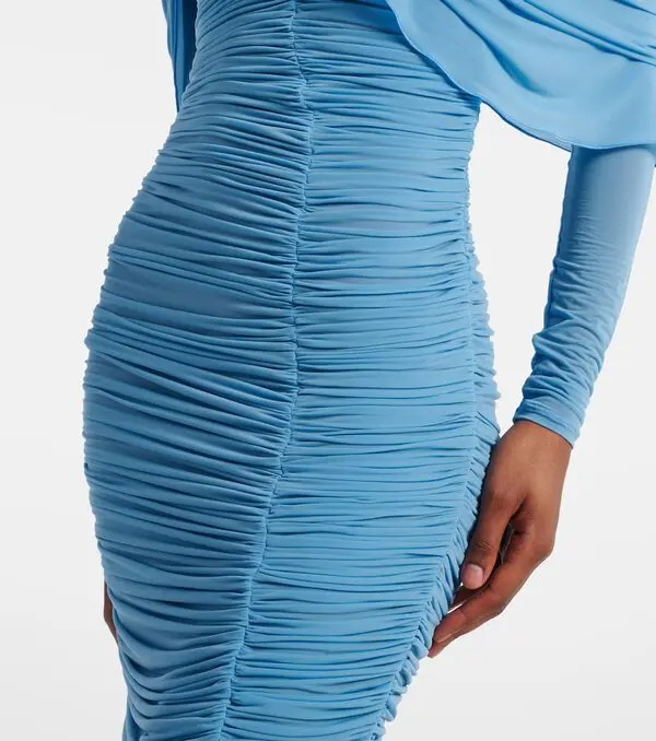 Magda Butrym Floral-appliqué Ruched Caped Midi Dress - Blue