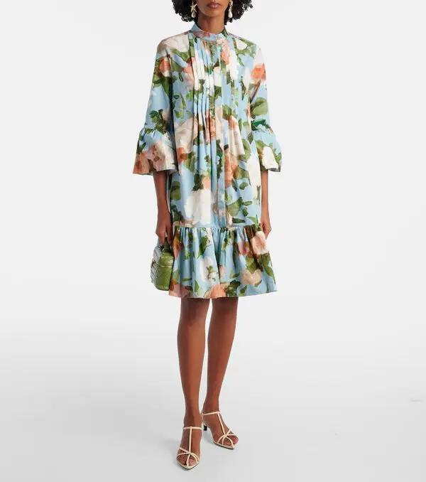 Erdem Floral Gathered Cotton Poplin Minidress
