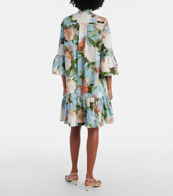 Erdem Floral Gathered Cotton Poplin Minidress