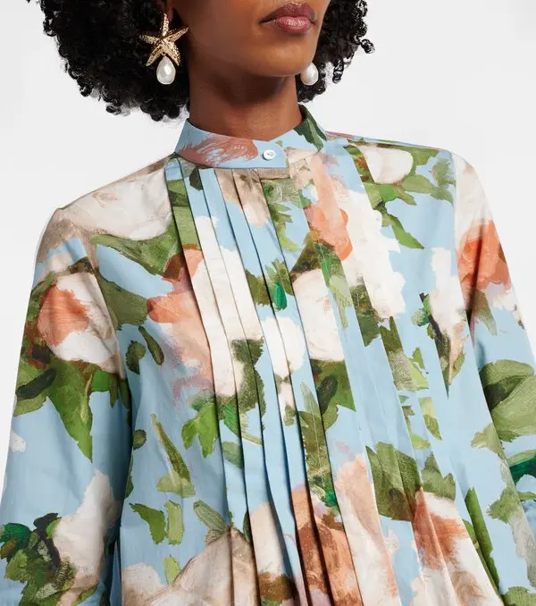 Erdem Floral Gathered Cotton Poplin Minidress