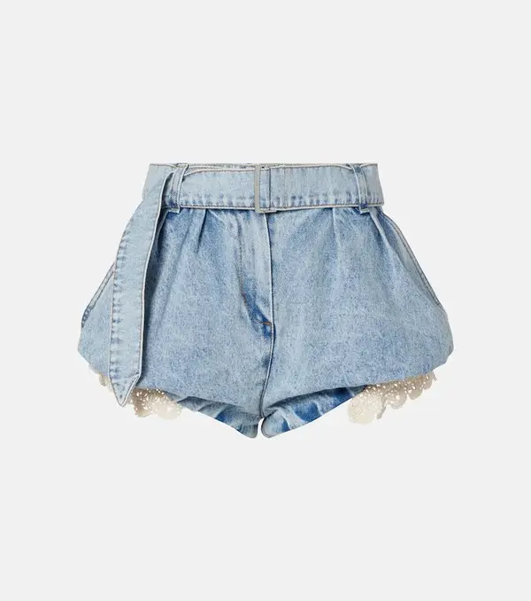Magda Butrym Crochet-trimmed Denim Shorts - Blue