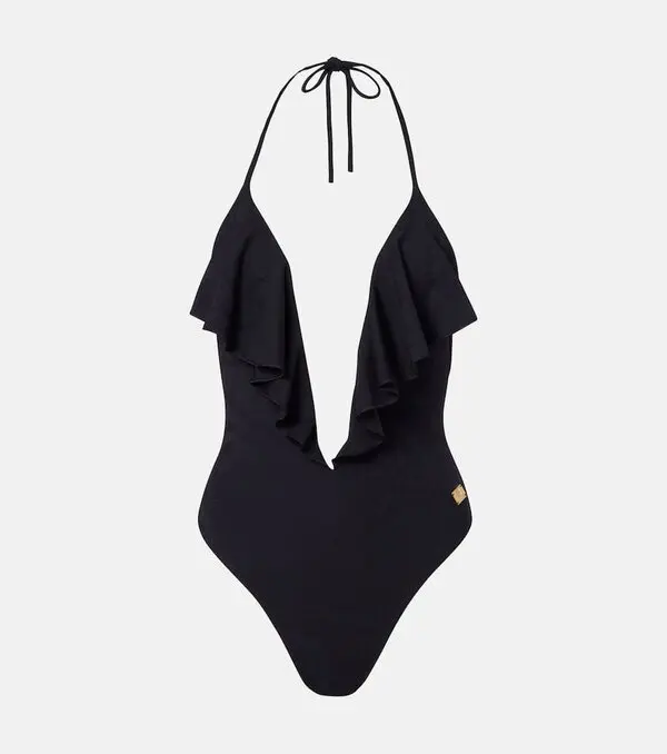 Balmain Frilled One Piece Swimsuit - Black