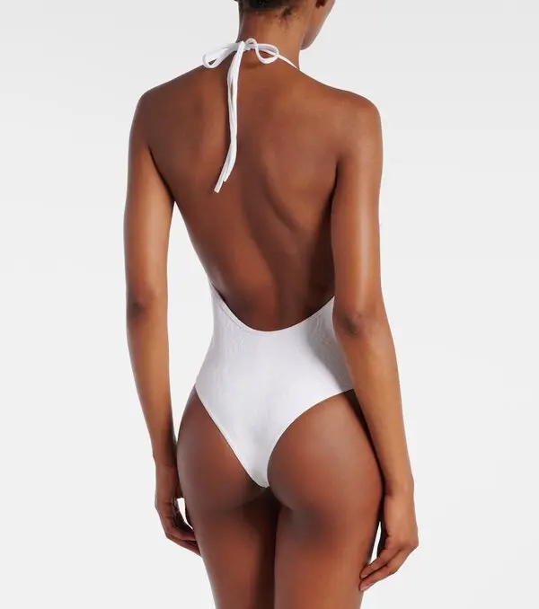 Balmain Frilled Halterneck One-piece Swimsuit - White