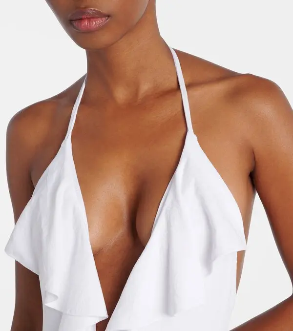 Balmain Frilled Halterneck One-piece Swimsuit - White