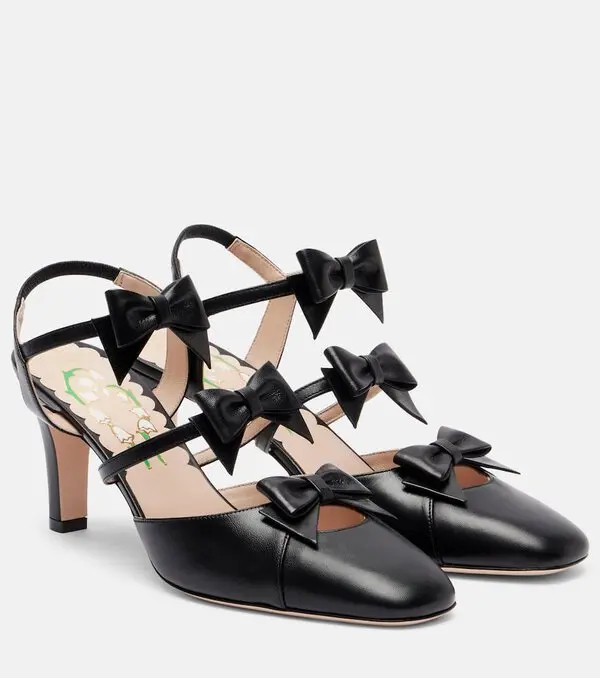 Valentino Garavani Bowow 75 Leather Slingback Pumps - Black