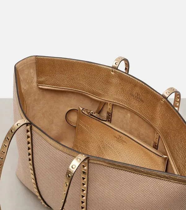 Valentino Garavani Rockstud Large Leather And Canvas Tote Bag