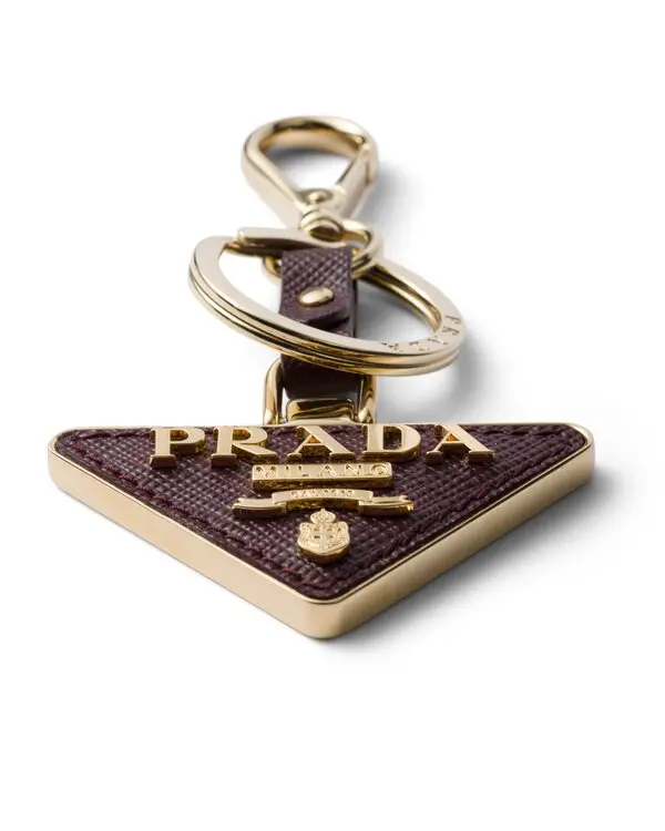 Prada Saffiano Leather And Metal Keychain - Red