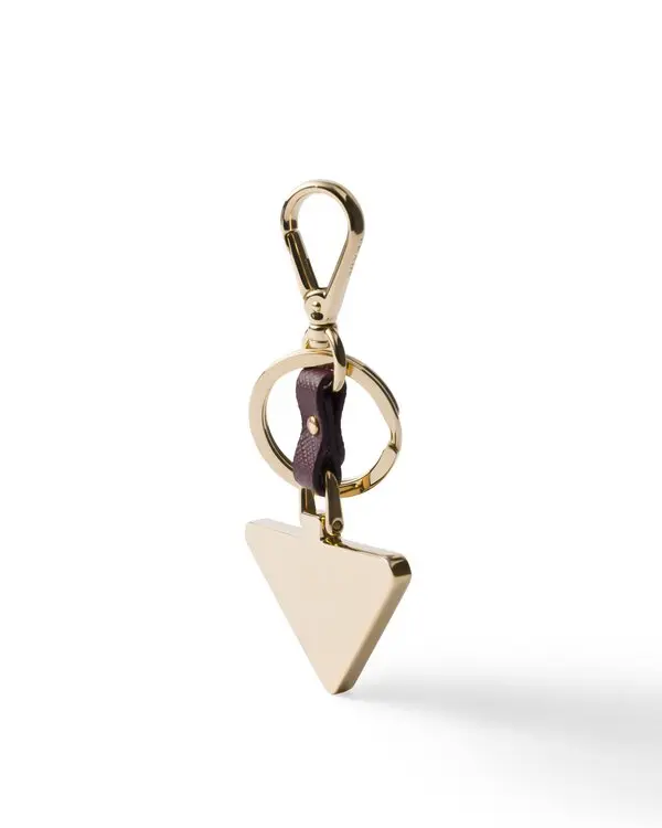 Prada Saffiano Leather And Metal Keychain - Red
