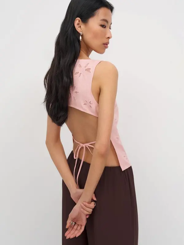 REFORMATION Evelina Linen Top - Pink