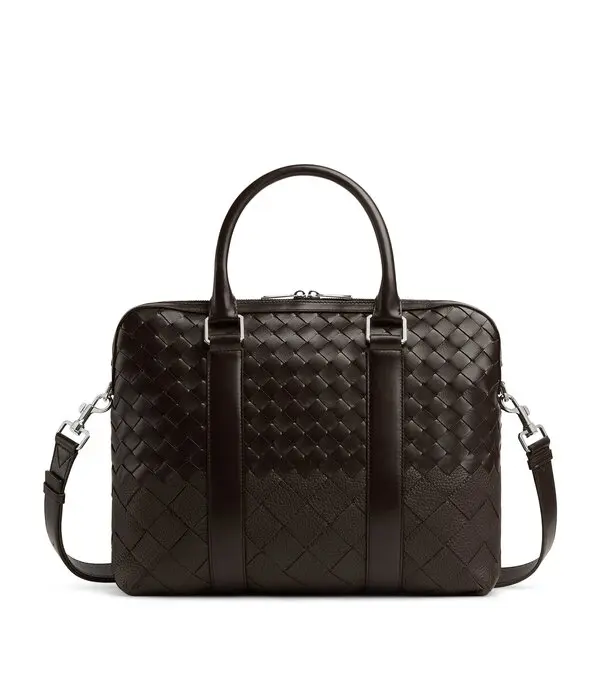 Bottega Veneta Intrecciato Leather Briefcase - Brown