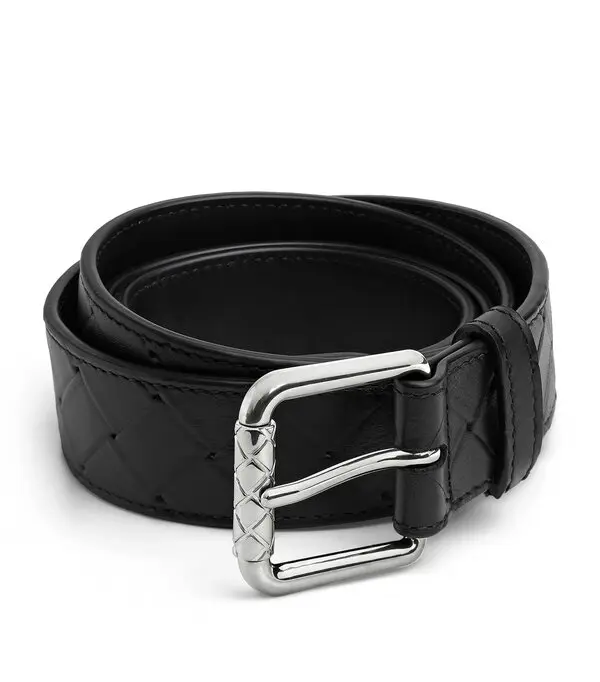 Bottega Veneta Intrecciato Leather Stamp Belt - Grey