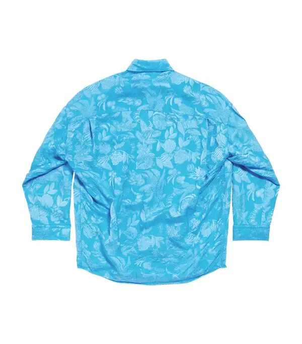 Balenciaga Floral-jacquard Cocoon Long-sleeve Shirt - Blue