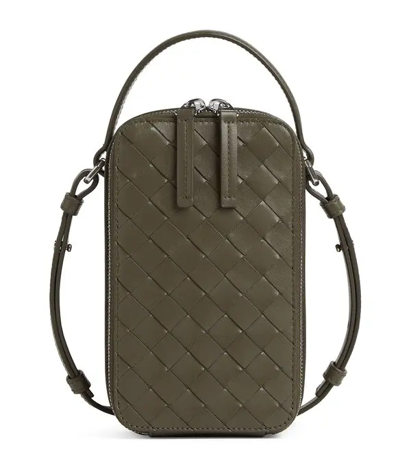 Bottega Veneta Intrecciato Leather Getaway Phone Pouch - Green