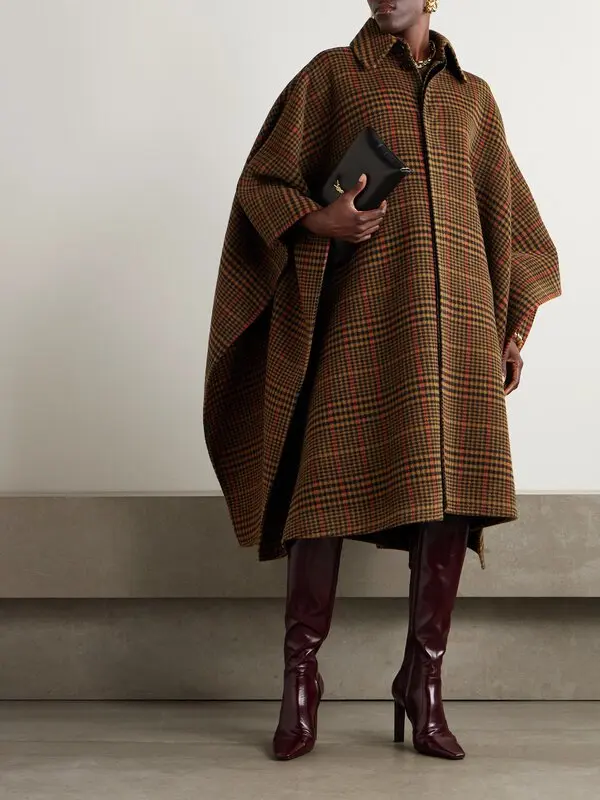 Saint Laurent Checked Wool And Llama-blend Cape