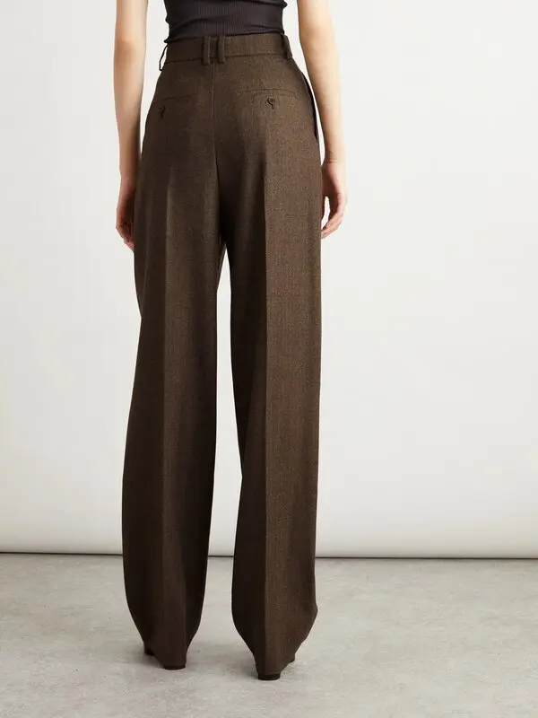 Saint Laurent Pleated Herringbone Wool Wide-leg Pants