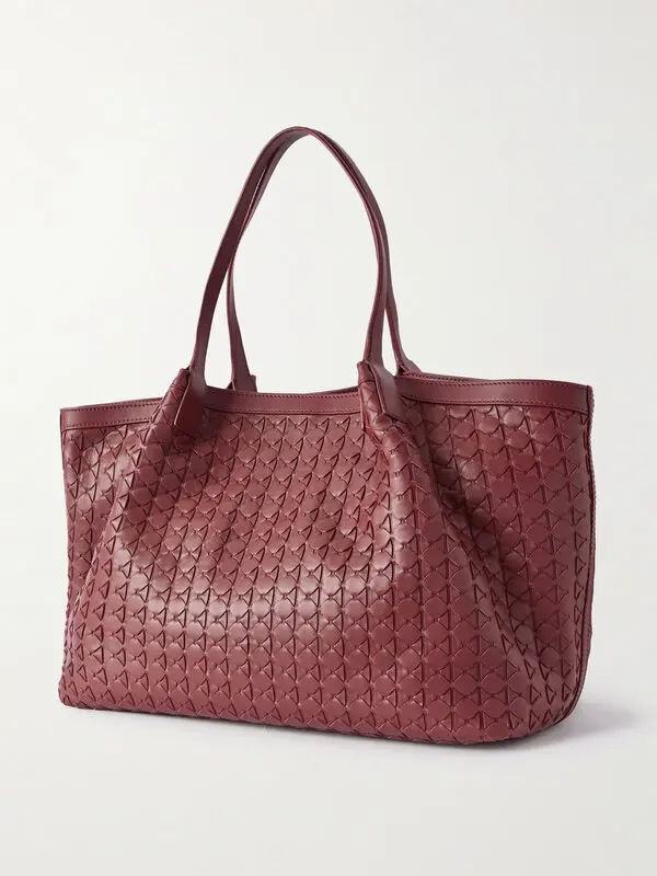 Serapian Secret Large Woven Leather Tote Burgundy Editorialist