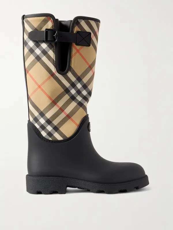 Burberry Rubber And Checked Nylon Rain Boots - Black
