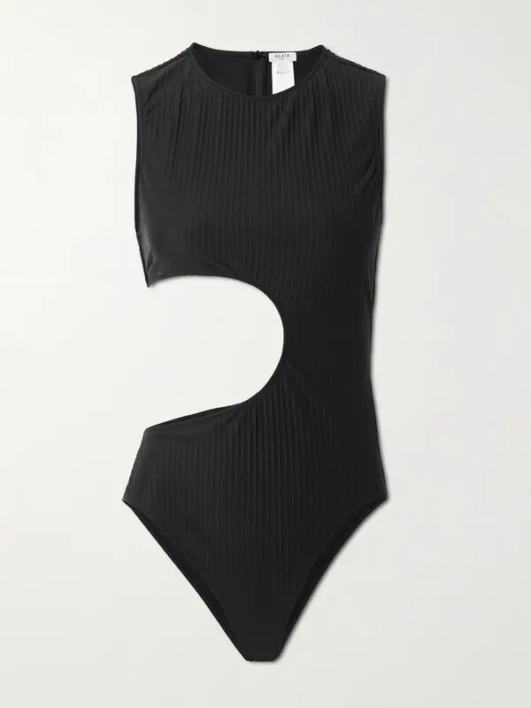 Alaïa Cutout Ribbed Swimsuit - Black
