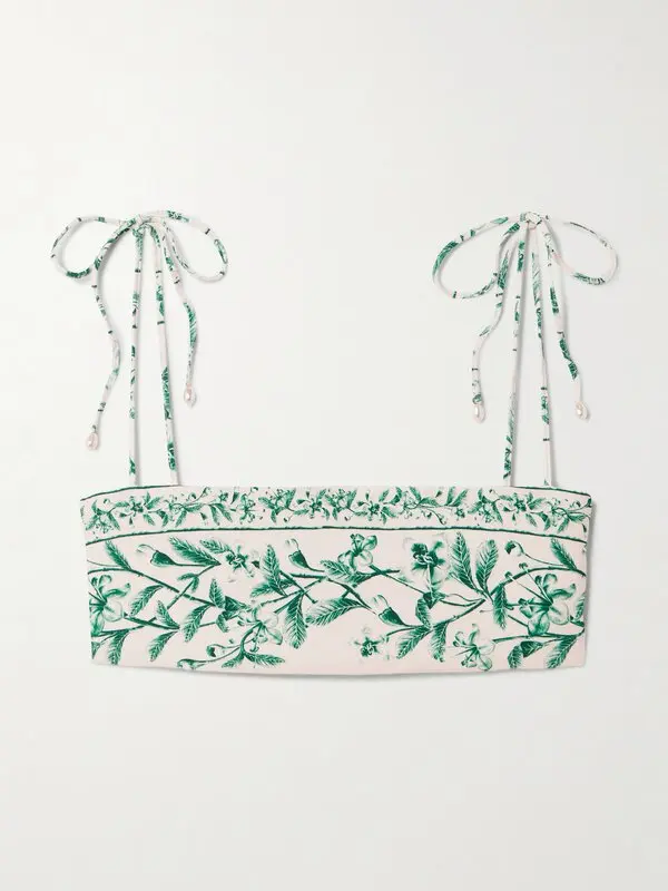 Agua Bendita Primavera Ceiba Floral Bikini Top - Green