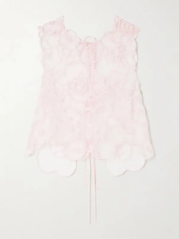 Cecilie Bahnsen Blake Embroidered Organza Tank With Tie-back - Pink