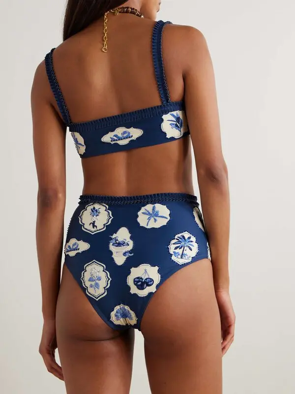 Agua Bendita Olmo Wild Embellished Printed Bikini Top
