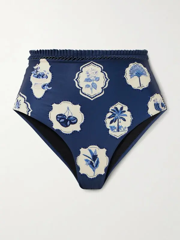 Agua Bendita Nopal Wild Embellished Printed Bikini Briefs - Blue