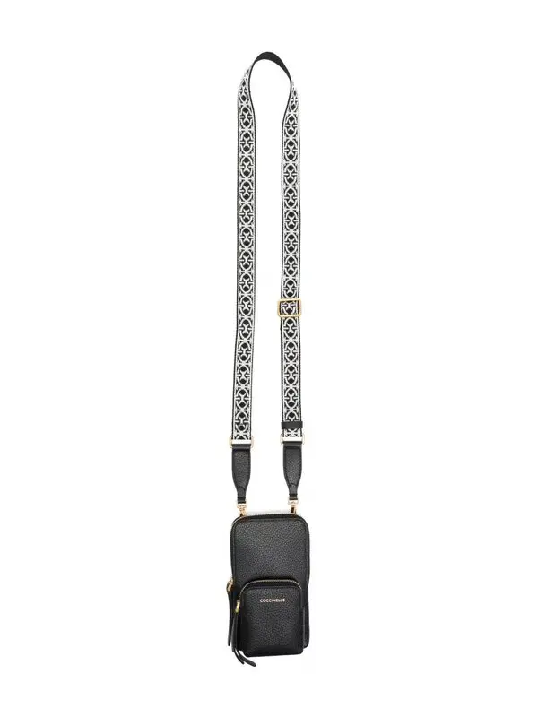 COCCINELLE Jacquard Neck-strap Leather Phone Case - Black