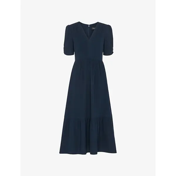 Whistles Textured Cotton Midi Dress Navy Size 2
