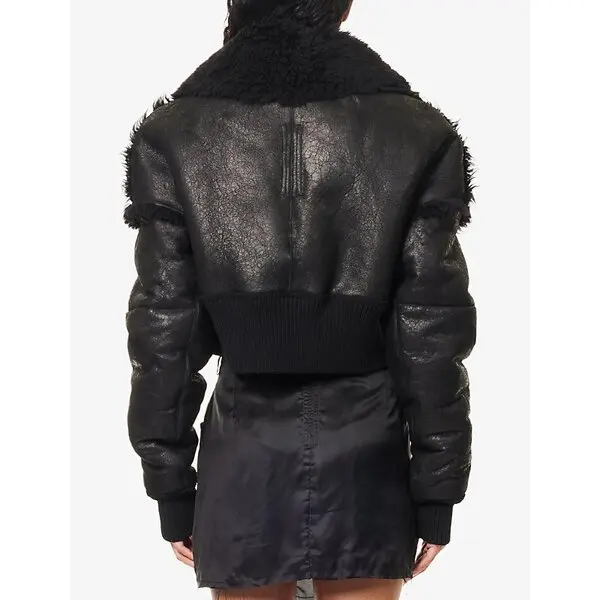 Rick Owens Exaggerated-Collar Cropped Shearling Jacket - Black