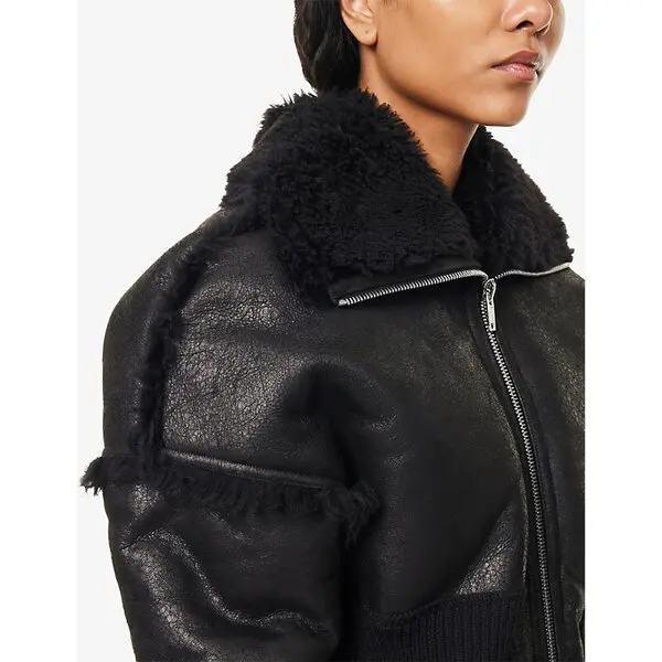 Rick Owens Exaggerated-Collar Cropped Shearling Jacket - Black